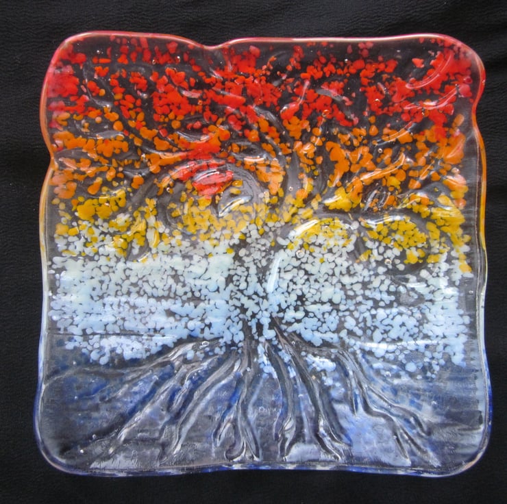 Handmade fused glass candy bowl - tree of life 2 - Folksy