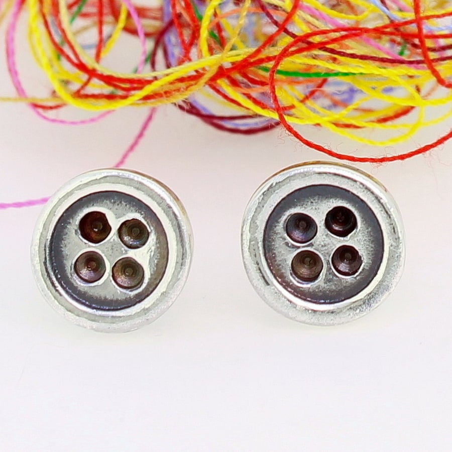 Button ear studs, button earrings, handmade, s... - Folksy