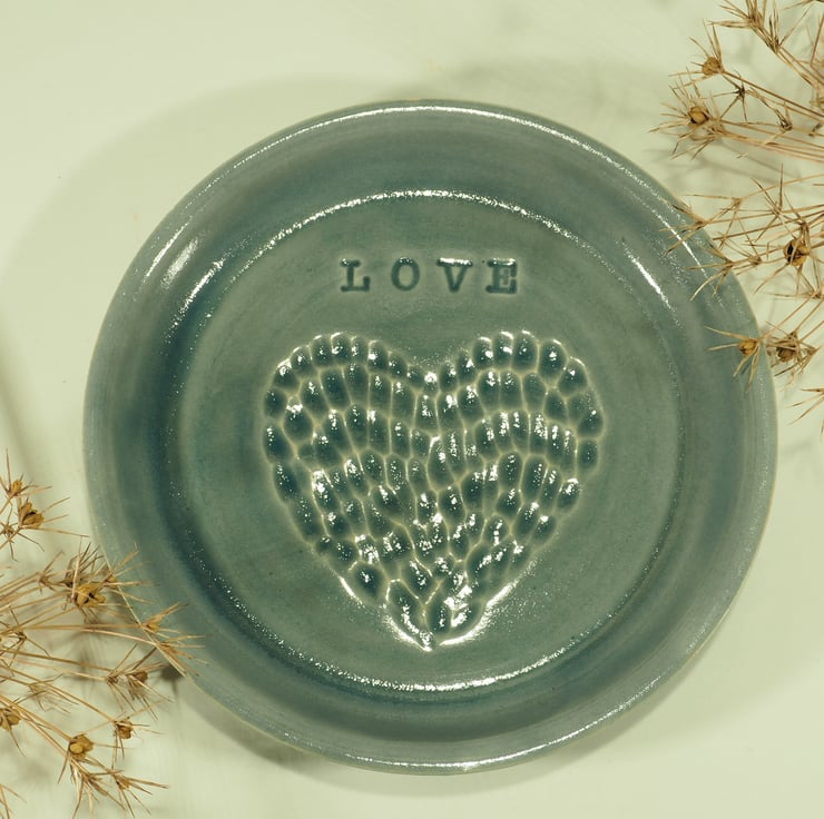 Ceramic light blue love heart plate - Folksy