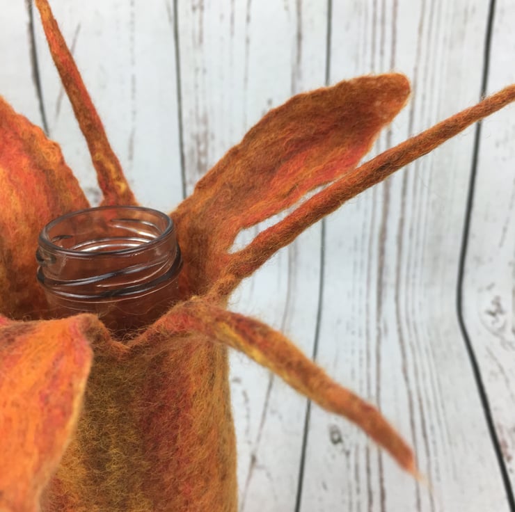 Orange felted flower vase, merino wool with gla... - Folksy
