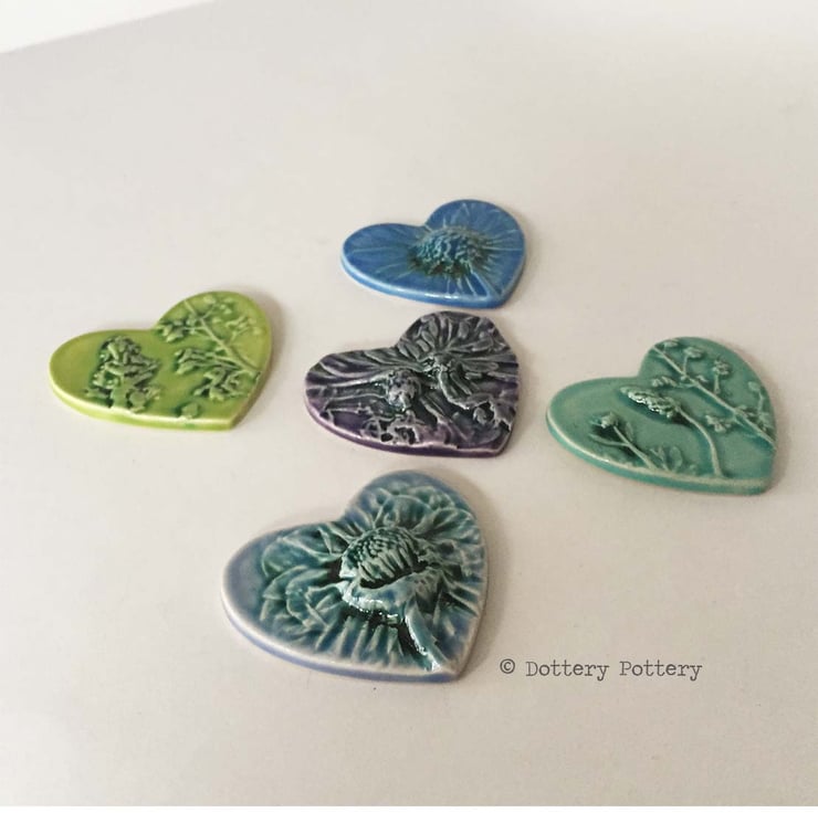 30% OFF Set of five ceramic heart tiles with fl... - Folksy
