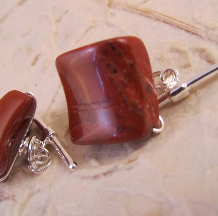 Red Jasper Square Cuff Links - Folksy