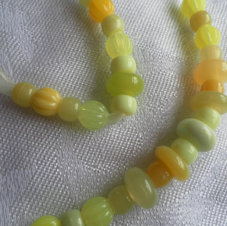Shades of Lemon Beads on Ribbon, Necklace and B... - Folksy