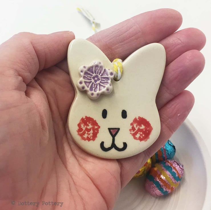 Pottery Bunny hanging decoration ceramic rabbit... - Folksy