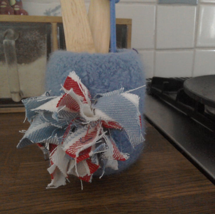 Felted wool blue jar cover - Folksy