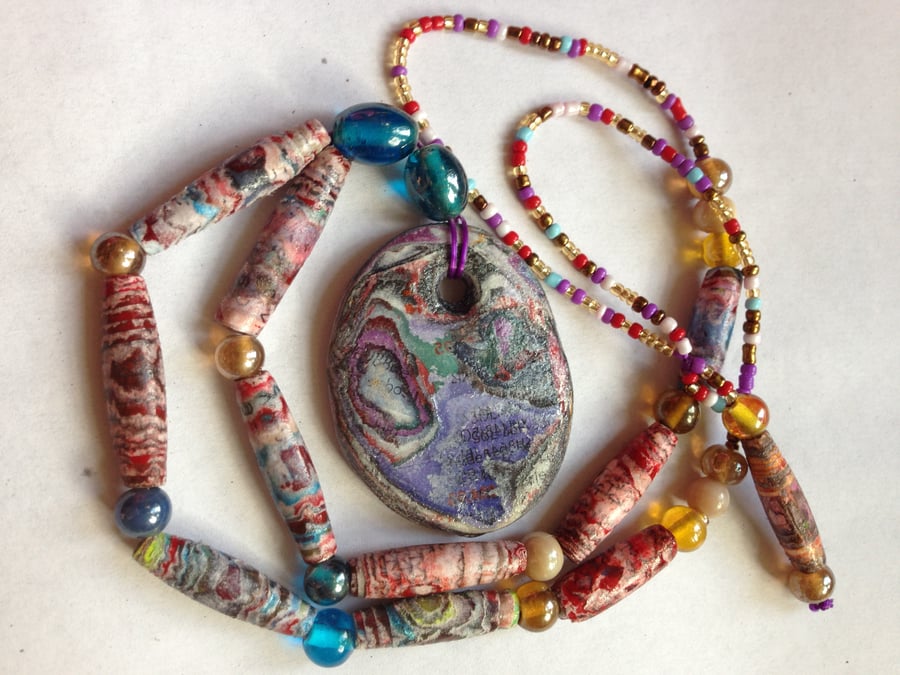 Agate style papercraft Pendant Necklace - Folksy