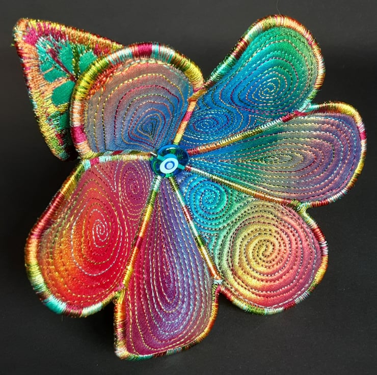 Textile Art Flower in Rainbow Colours - Folksy