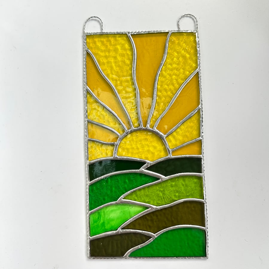 Stained Glass Large Sunset Panel Suncatcher - H... - Folksy