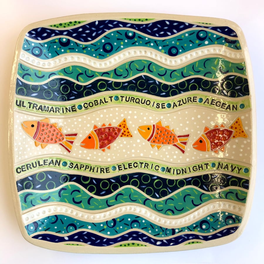 FISH BLUES DECORATIVE CERAMIC STONEWARE DISH - Folksy