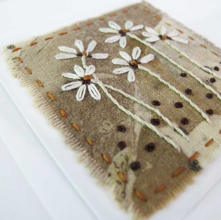 ECO PRINT HAND EMBROIDERED CARD DAISIES - Folksy