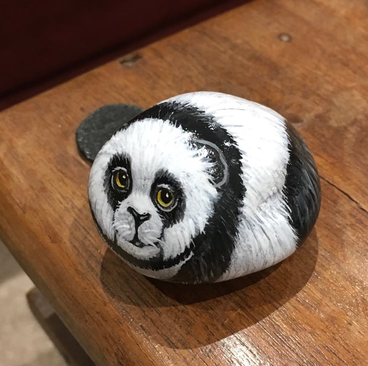 Panda hand painted pebble garden rock art wildl... - Folksy