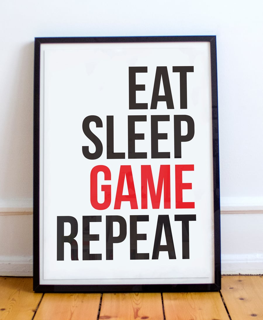 Eat Sleep Game Repeat Gaming poster, Nerd, Geek... - Folksy