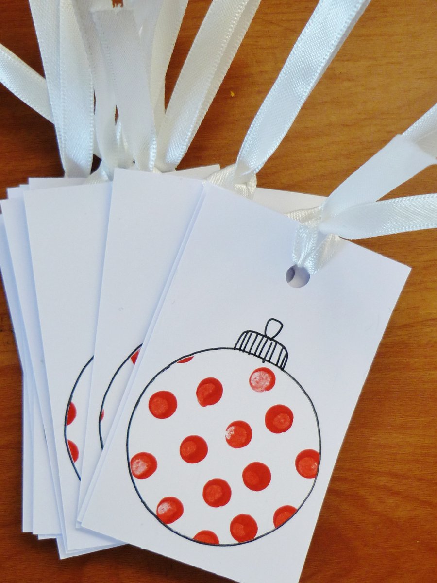 Set of Ten Bauble Tags - Red - Folksy