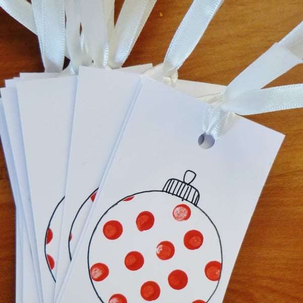 Set of Ten Bauble Tags - Red - Folksy
