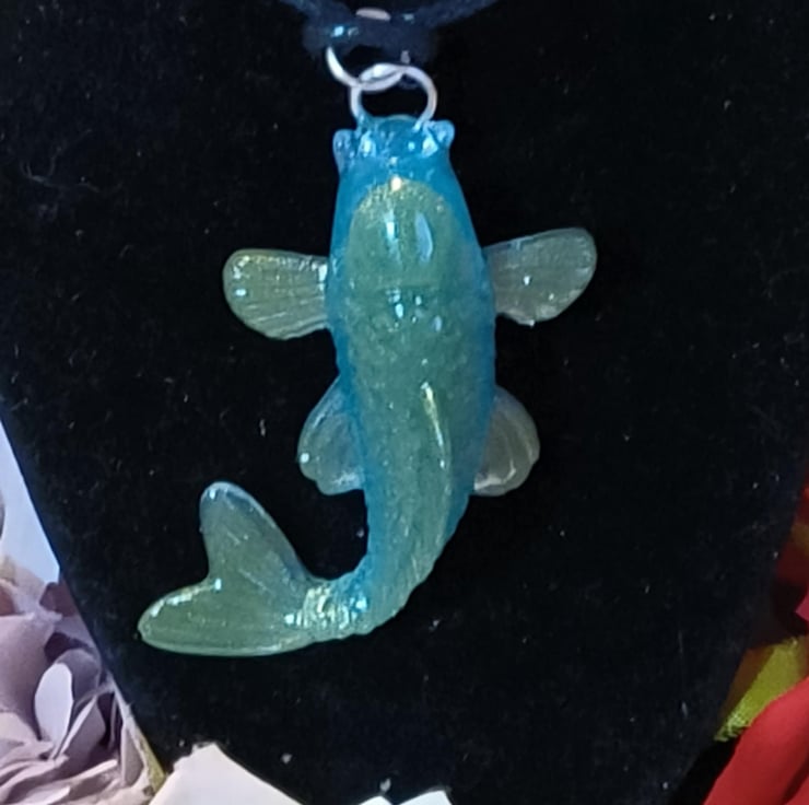 greeny blue Resin Koi Fish Pendant - Folksy