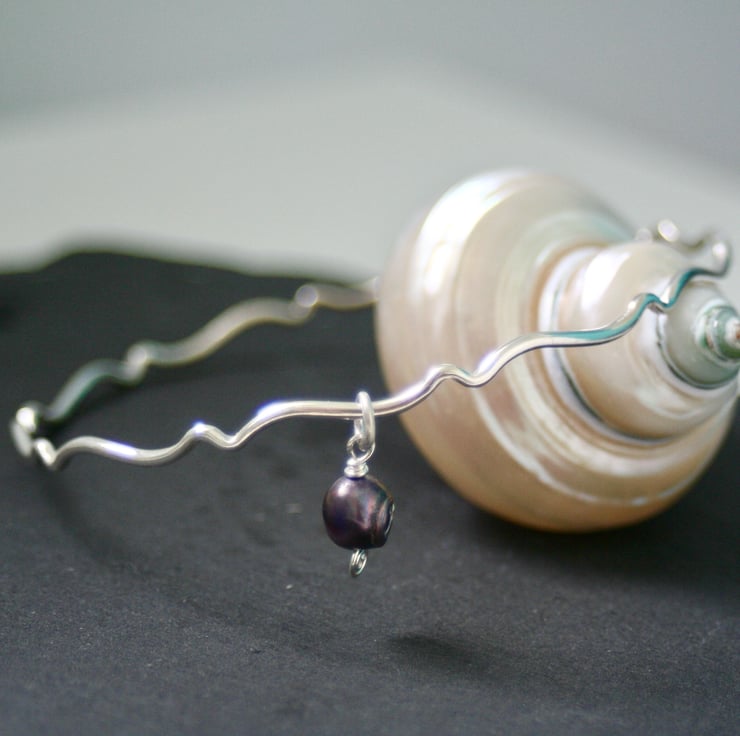 Shoreline sterling silver bangle with pearl - Folksy