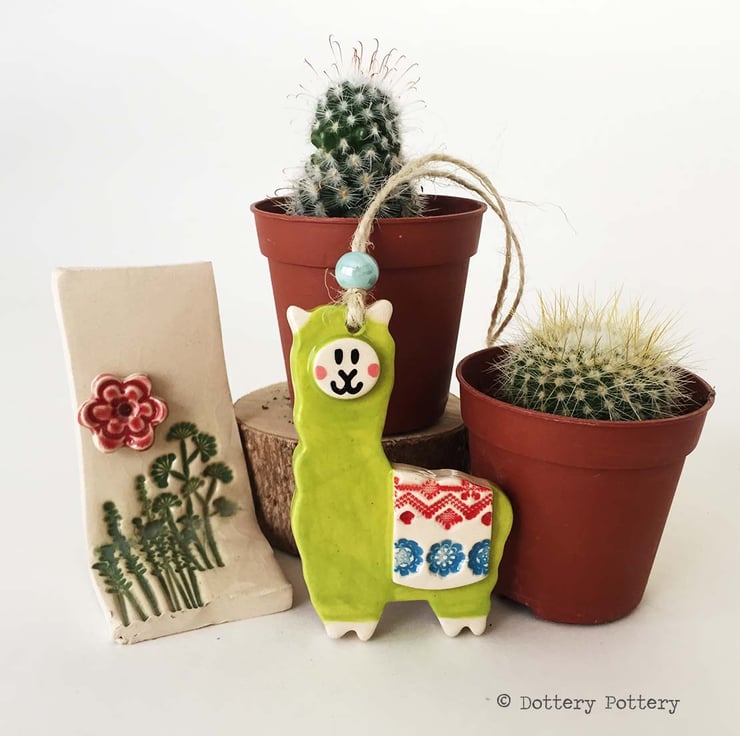 Pottery llama hanging decoration ceramic llama ... - Folksy