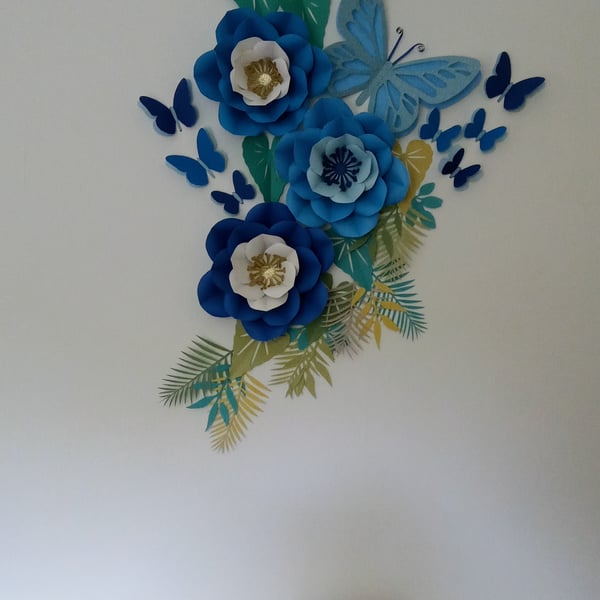 Blue Butterflies and Flowers Papercraft Wall Art - Folksy
