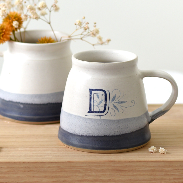 Blue and white ceramic alphabet monogram mug, h... - Folksy