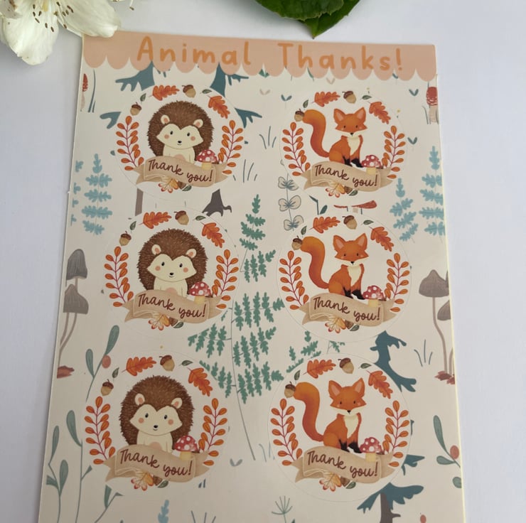 Fox and Hedgehog Cute Thank You Stickers, envel... - Folksy