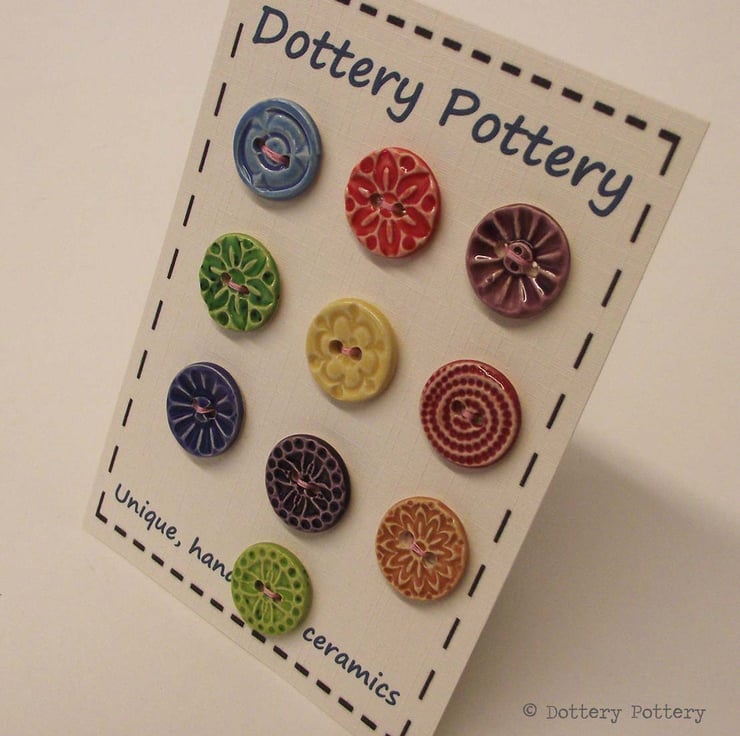 Set of ten little handmade ceramic buttons pott... - Folksy