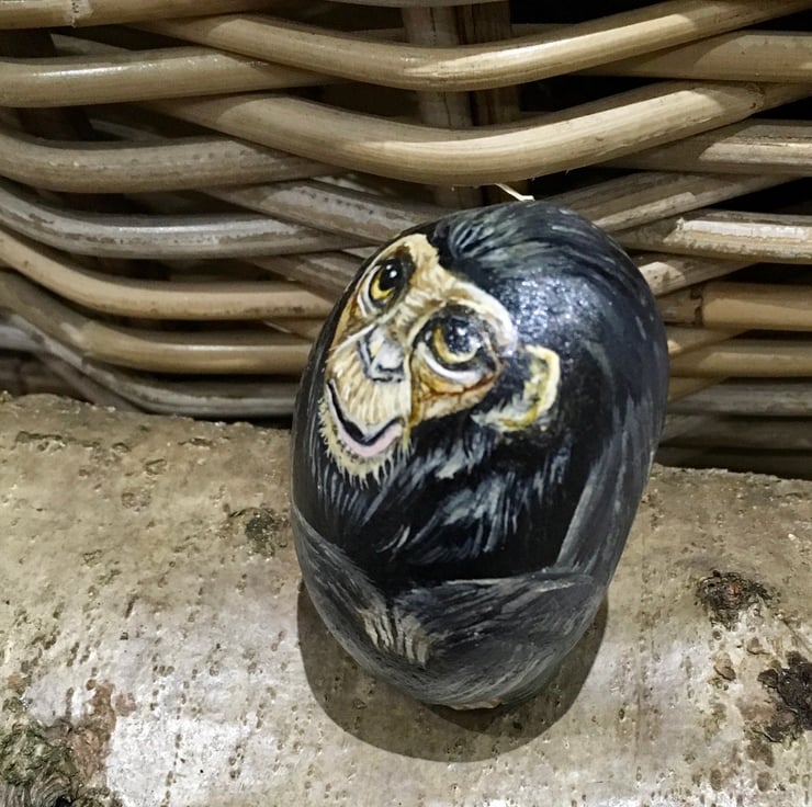 Monkey hand painted pebble garden rock art wild... - Folksy