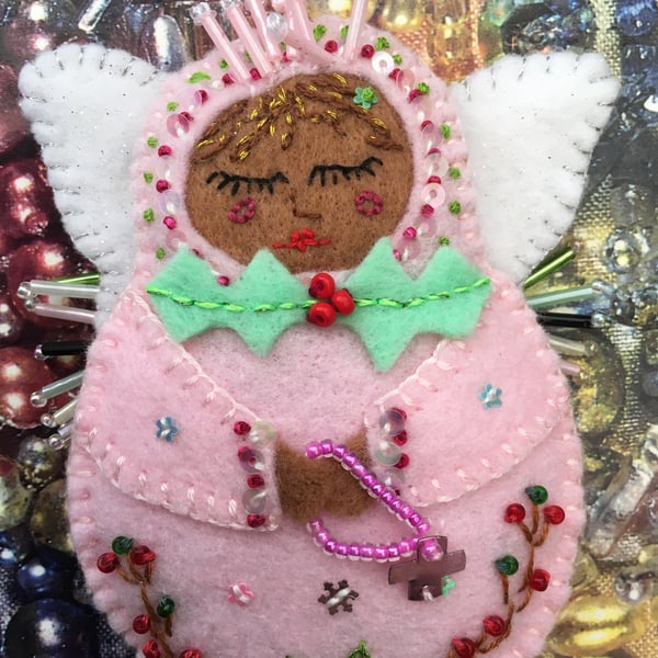 Pink felt Christmas angel - Folksy