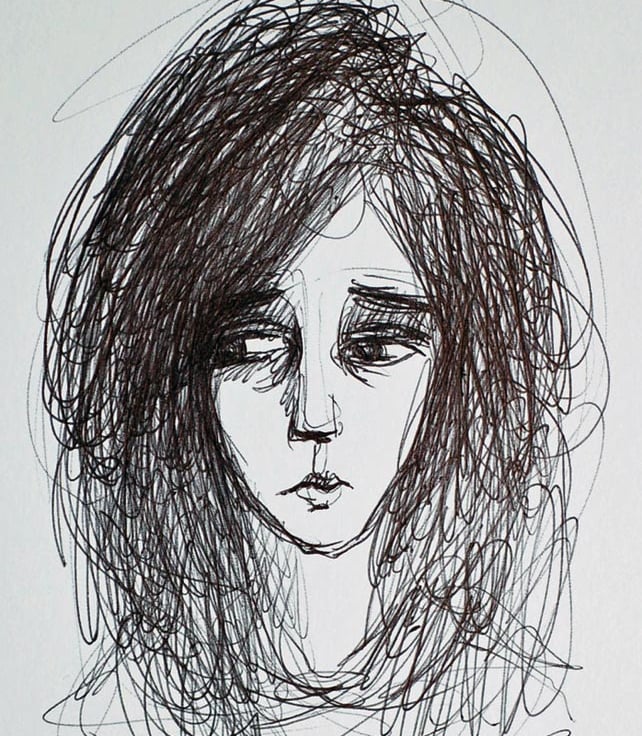 SALE Sad person with big eyes: Original biro po... - Folksy