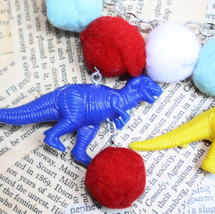 Felted Pom Pom Dinosaur Statement Necklace - Folksy