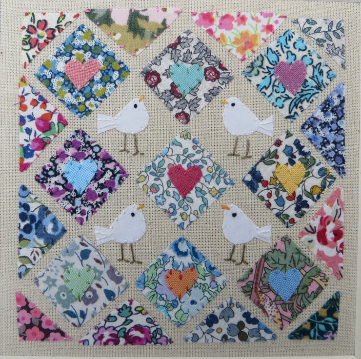Little Doves Patchwork, framed, finely hand-sti... - Folksy