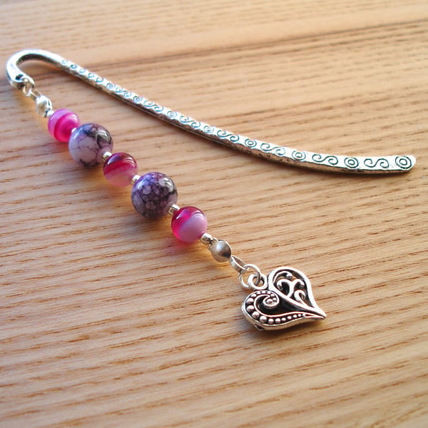 Pink and Purple Heart Charm Bookmark - Folksy