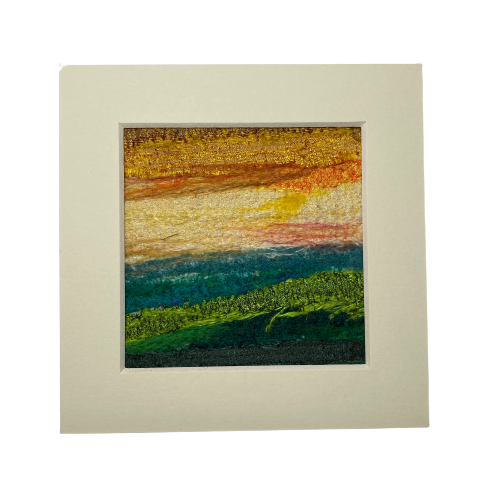 Silk and wool textile art sunset abstract lands... - Folksy