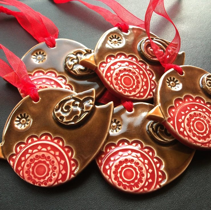 Ceramic robin Christmas decoration - Folksy