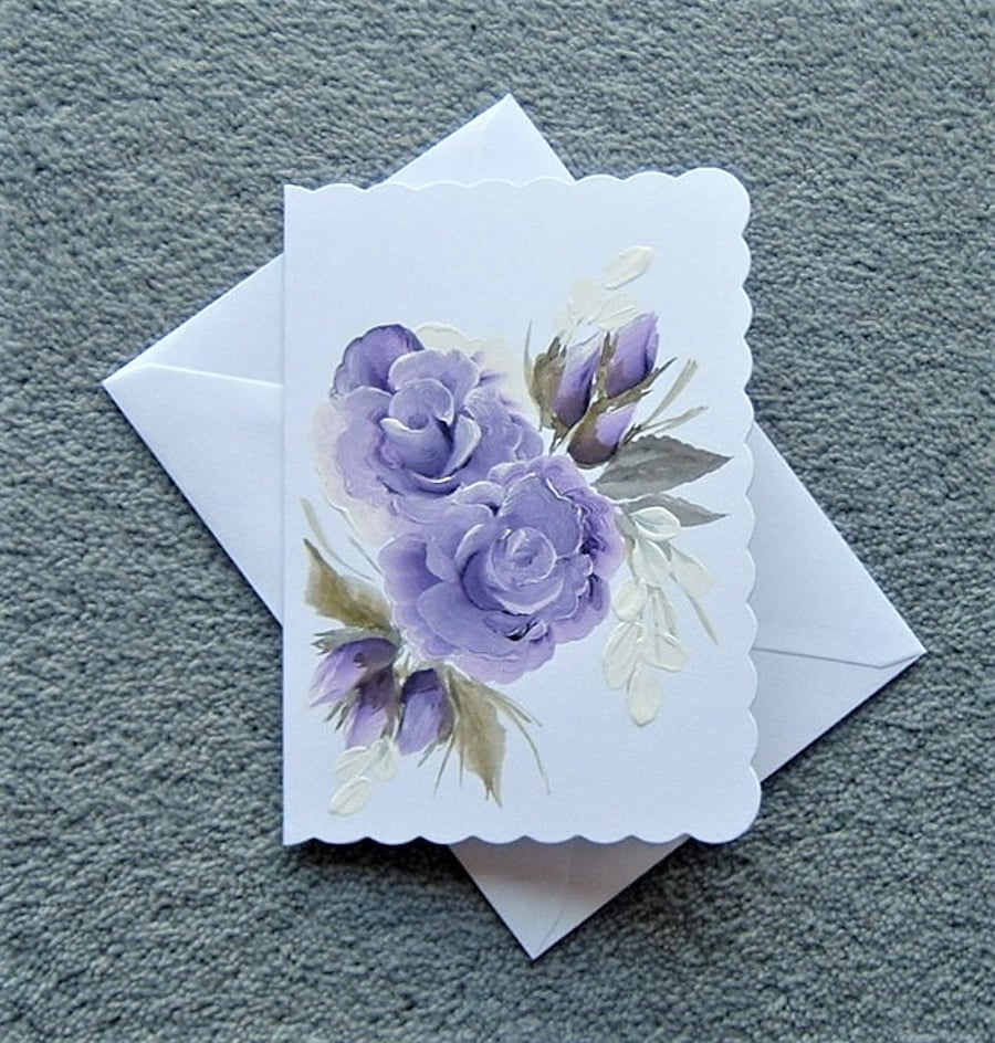 hand painted purple roses greetings card origin... - Folksy