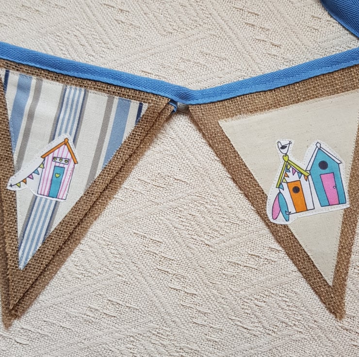 Beach hut bunting in a bag; cotton on hessian - Folksy