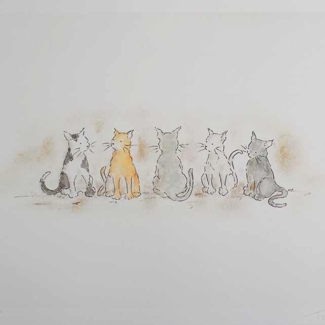 Art Print 'Cat Line-up' A4 - Folksy