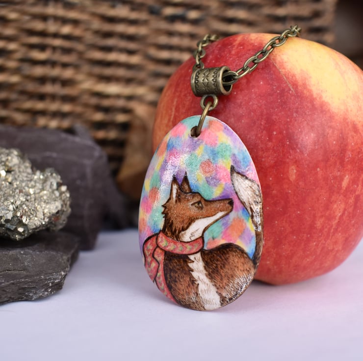 A festive fox and fairy lights. Pyrography wood... - Folksy