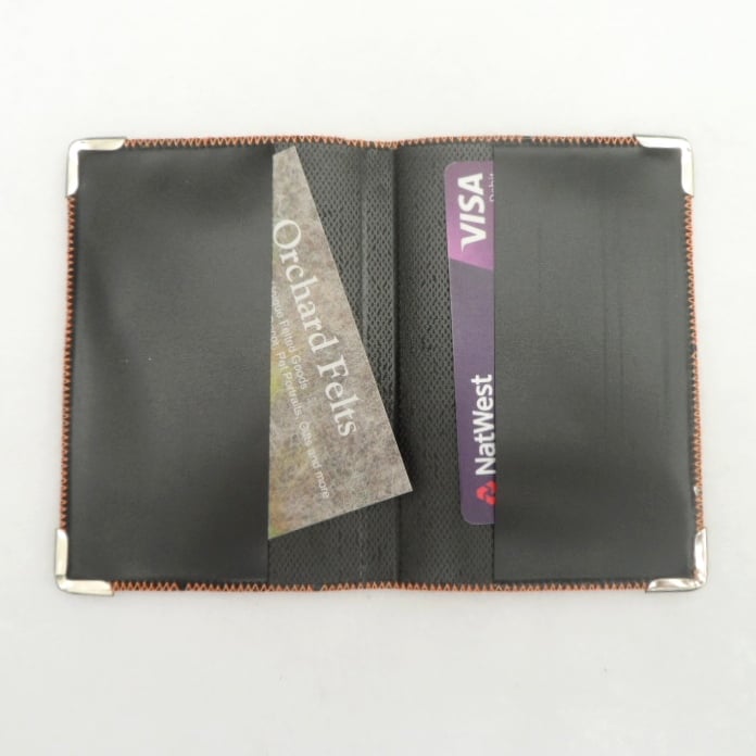 Orange and purple felt covered card wallet, SALE - Folksy