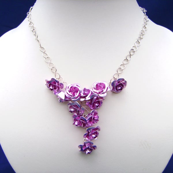 Pink Rose Flower Bouquet Necklace - Folksy