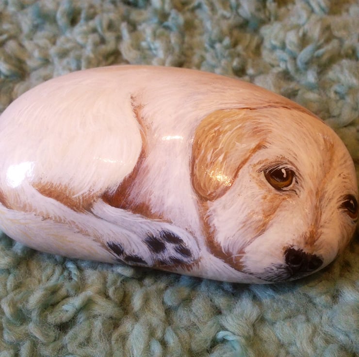 Dog hand painted on stone - Folksy