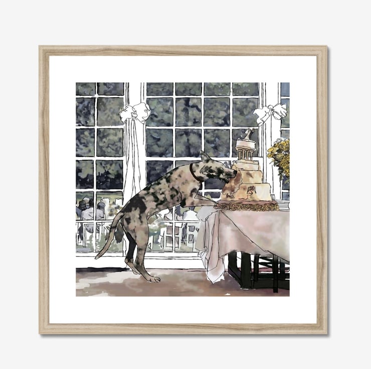 Whimsical Cake Great Dane Art Print , Box frame... - Folksy