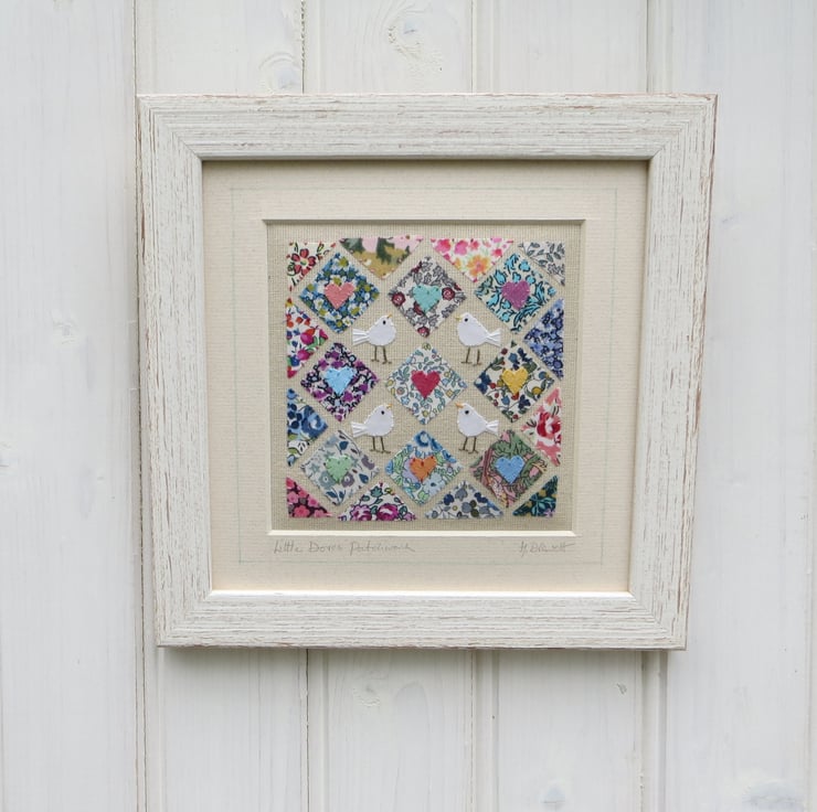 Little Doves Patchwork, framed, finely hand-sti... - Folksy