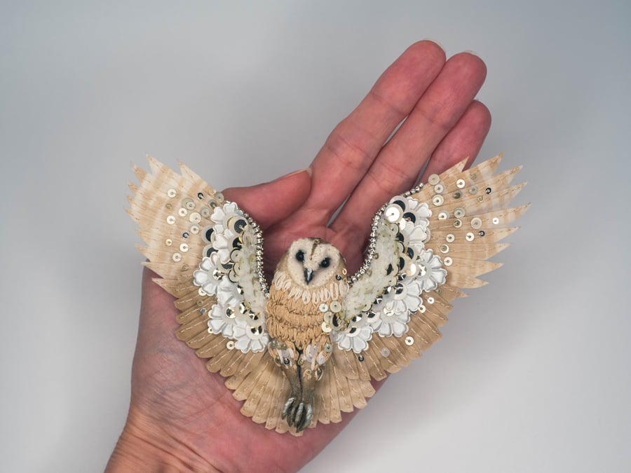 Barn Owl - Handmade Textile Brooch - Folksy