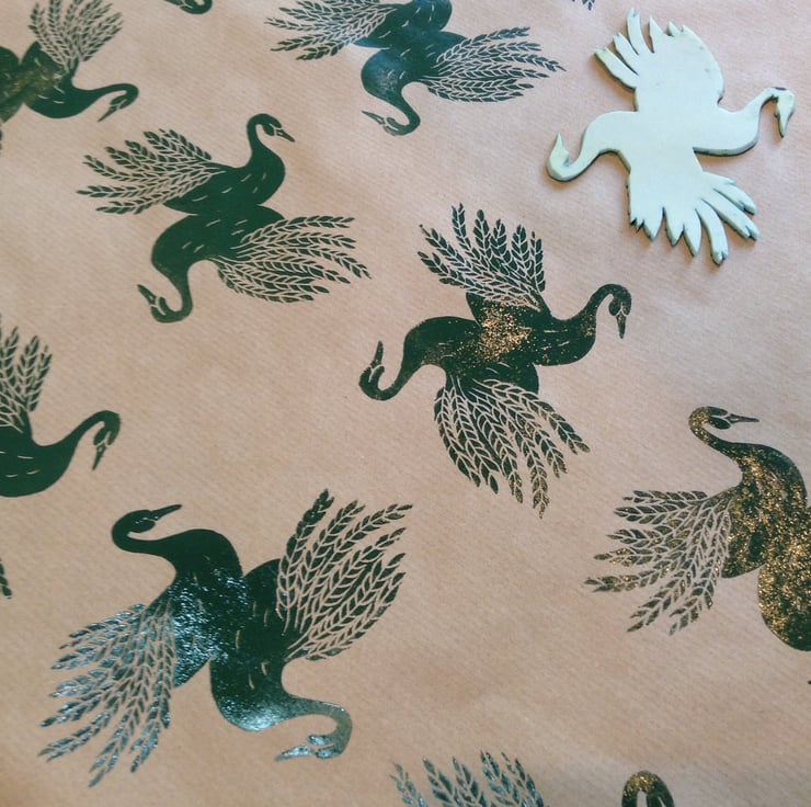 Hand printed Swan Gift Wrap - Folksy