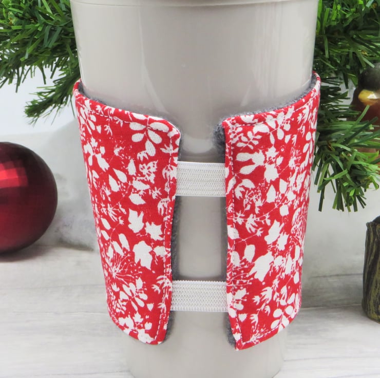 Coffee Cup Cosy in Christmas Fabric, reversible... - Folksy