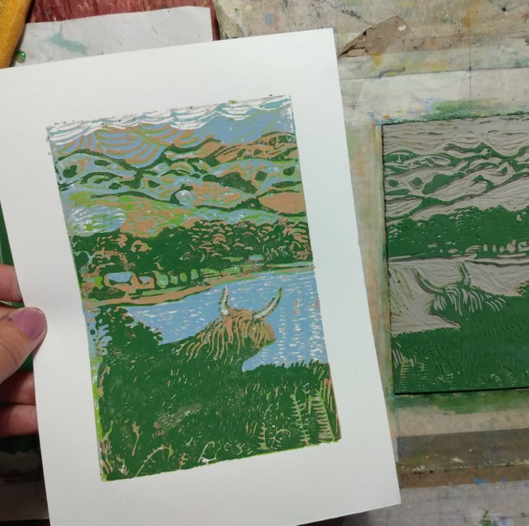 Highland Bull - Original Linocut Print Hand Pre... - Folksy