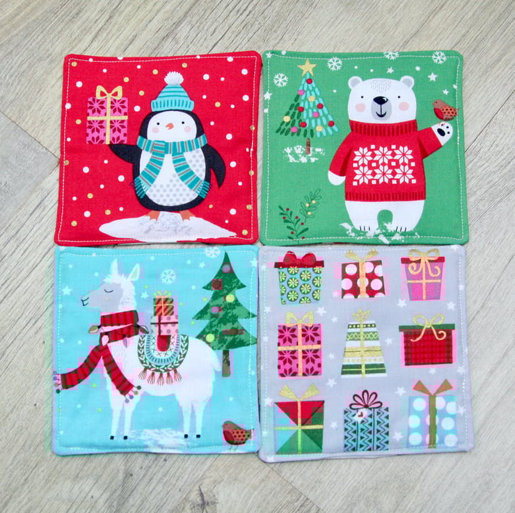 Set of Four Christmas Coasters with fun Characters - Folksy
