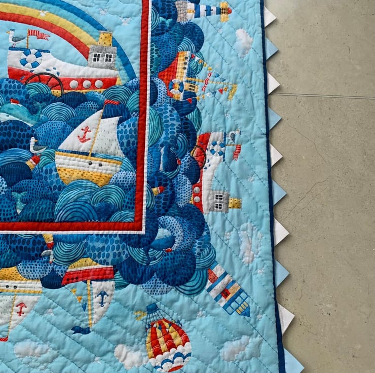 Out To Sea Hand Quilted baby quilt or play-mat - Folksy