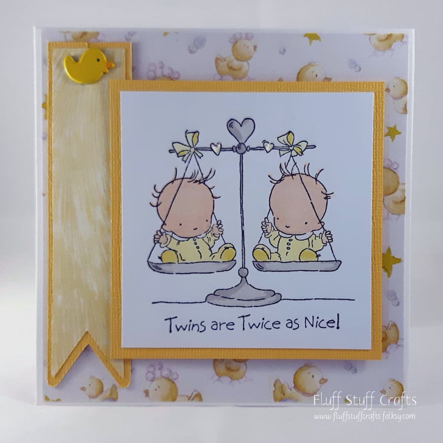 Handmade twin babies card - Folksy