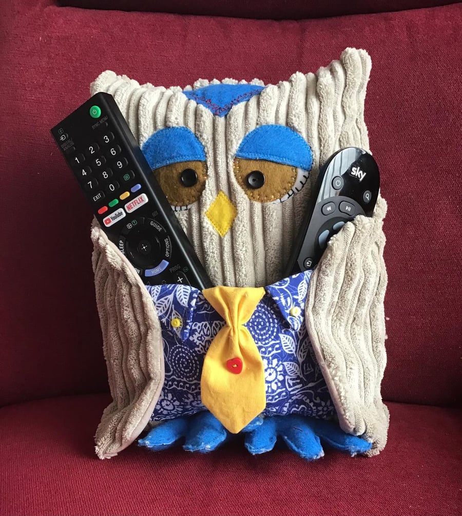 Owlbert Owl cushion (remote control tidy) - Folksy
